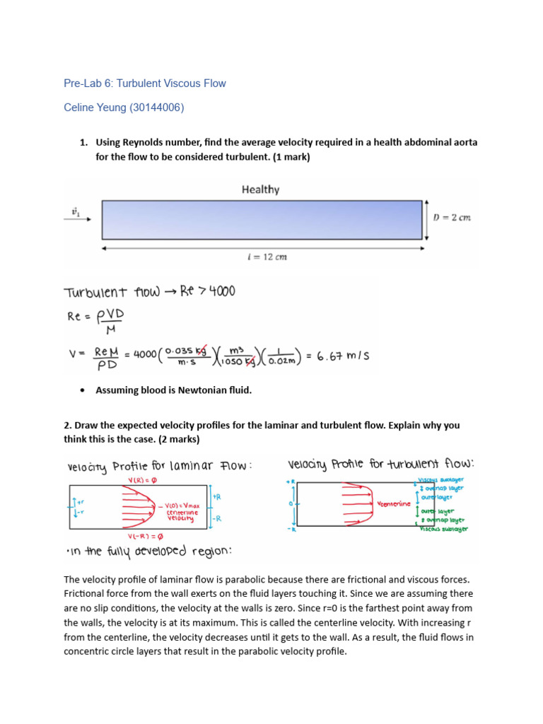 Pre-Lab 6 - Turbulent Viscous Flow | PDF | Shear Stress | Viscosity