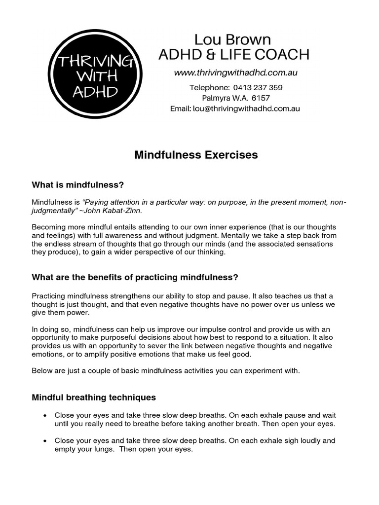 Mindfulness Techniques for ADHD Adults | PDF | Mindfulness | Thought