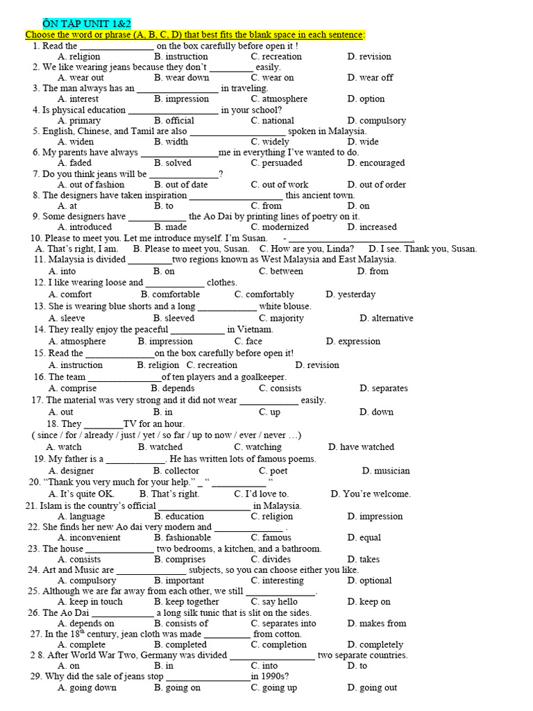 E9-Unit 1-2-Revision-Key | PDF | Vietnam | Clothing
