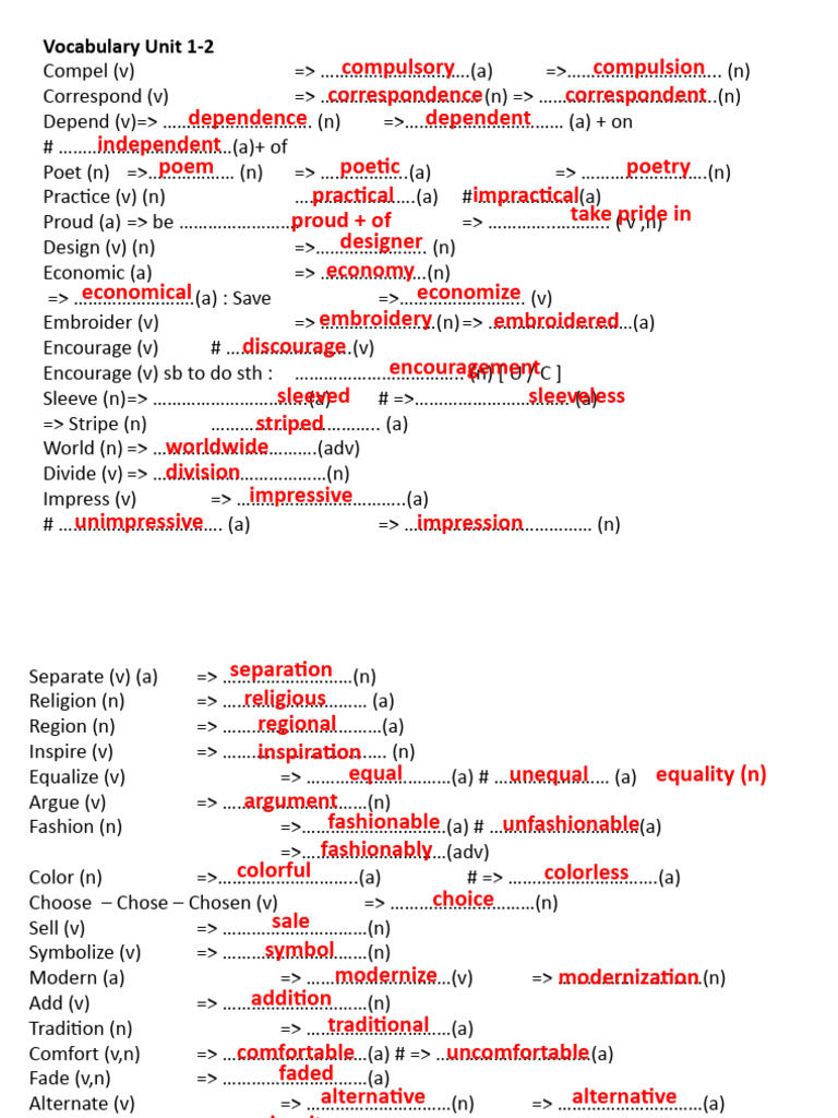 Vocabulary Unit 1-2 | PDF