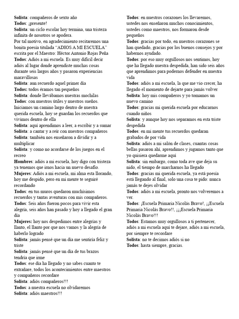 Despedida a la Escuela Primaria | PDF