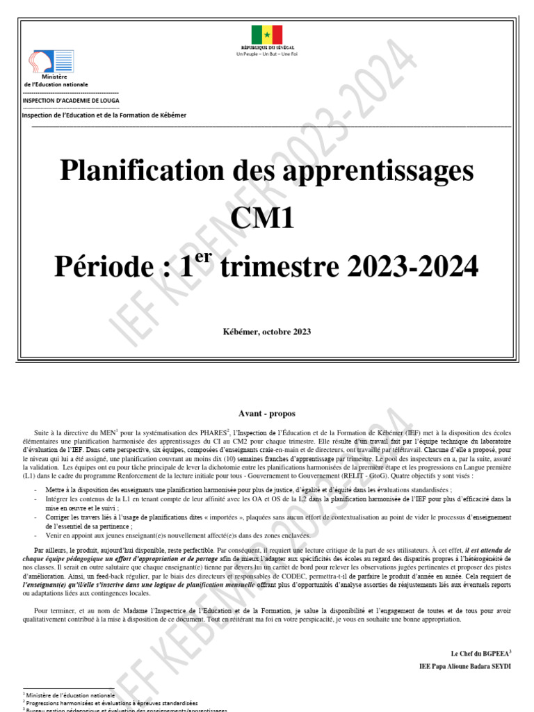 Planif CM1 Trim1 IEF Kéb Oct23 | PDF