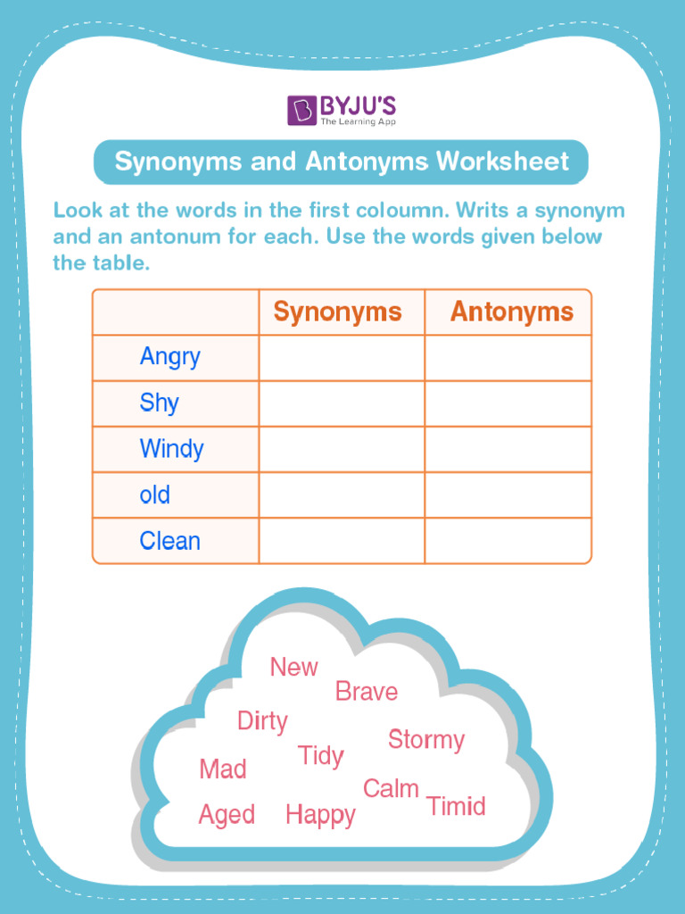 Synonyms and Antonyms Worksheet 02 | PDF