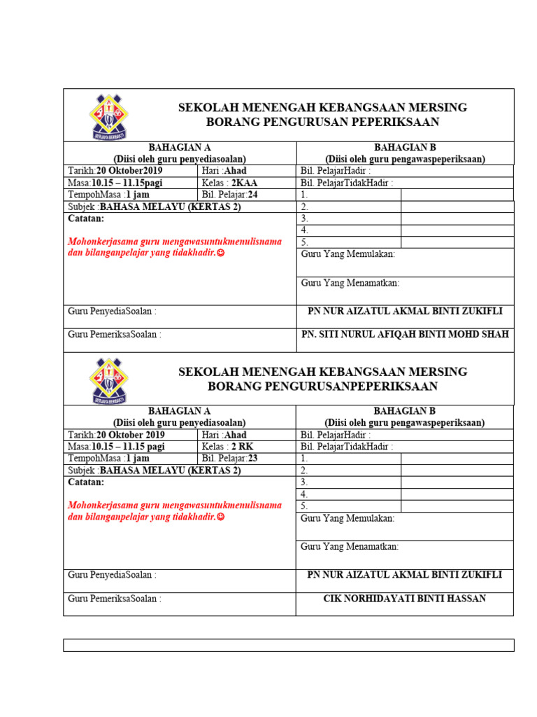 LABEL KERTAS PAT 2019 (Kertas 2) | PDF