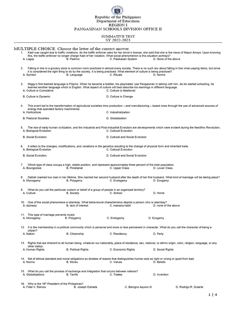 Ucsp Summative Test With Answers | PDF