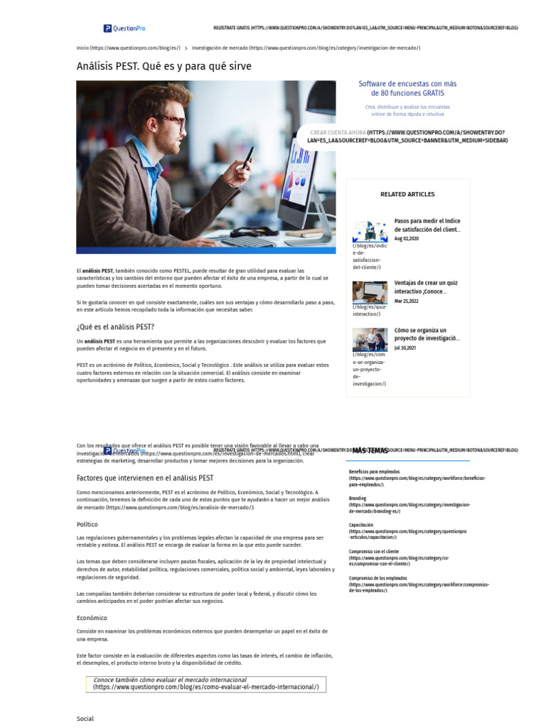 Análisis PEST. Qué Es y para Qué Sirve - QuestionPro | PDF