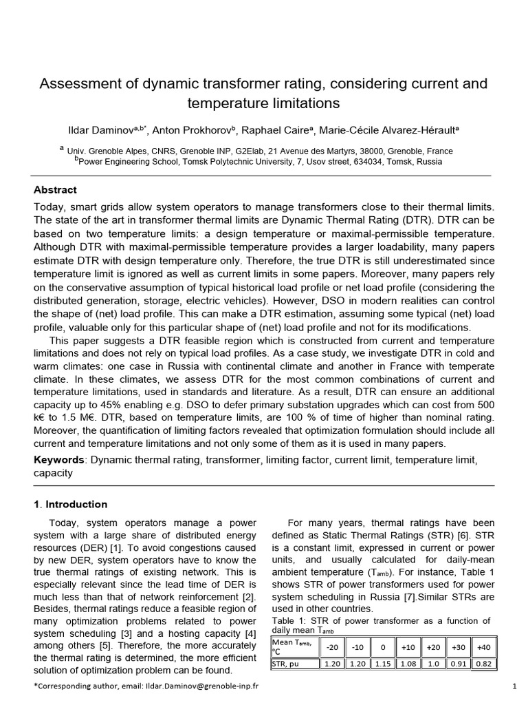 Assessment of Dynamic Transformer Rating, Considering Current and Temperature Limitations | PDF