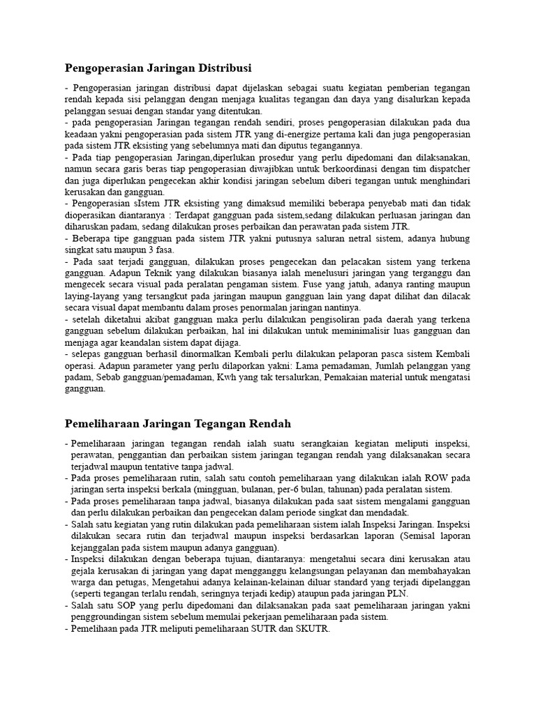 SOP Pengoperasian Jaringan Tegangan Rendah | PDF | Sains & Matematika ...