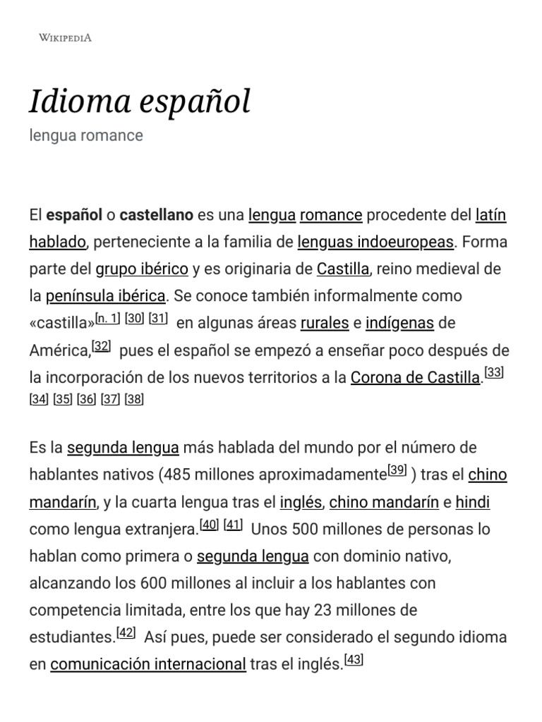 Idioma Español - Wikipedia, La Enciclopedia Libre | PDF | Lengua ...