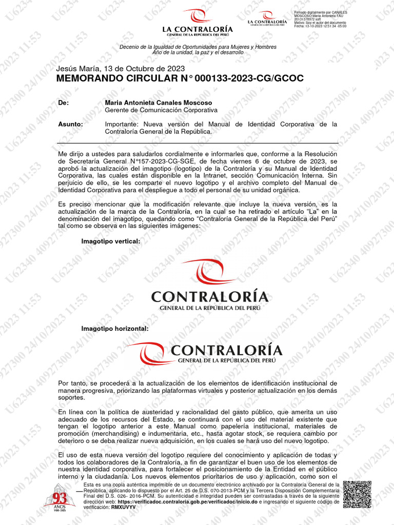 Memorando Circular 000133 2023 Gcocnuevo Logo | PDF