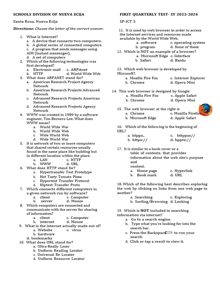 Q1 Spict-5 - Test - Tos - Answer Key | PDF