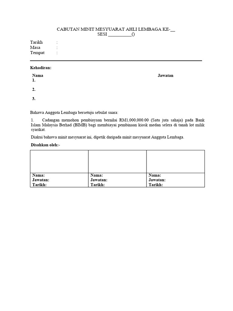 (TEMPLATE) Cabutan Minit Mesyuarat S | PDF