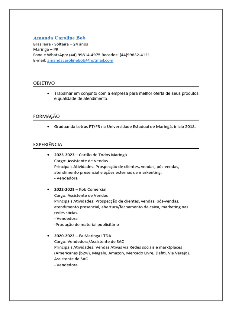 Curriculo AManda ATUALIZADO 23 | PDF