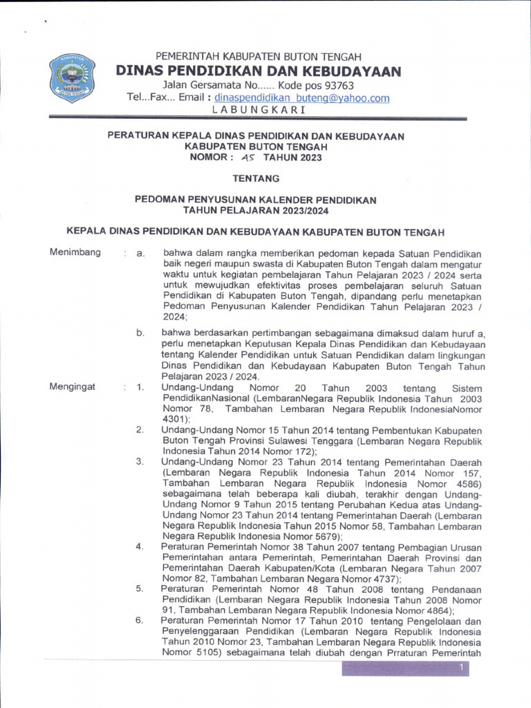 SK Kalender Pendidikan 2023-2024 | PDF