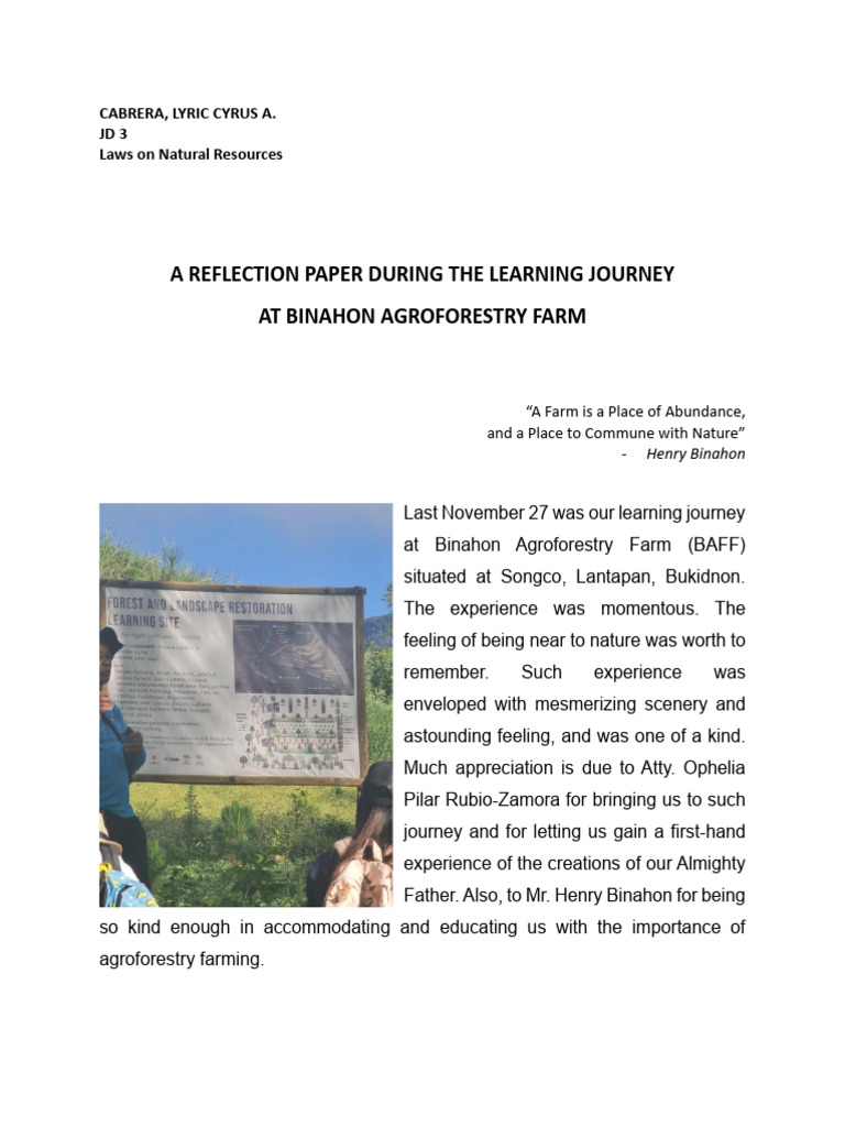 Reflection on Binahon Agroforestry Farm | PDF