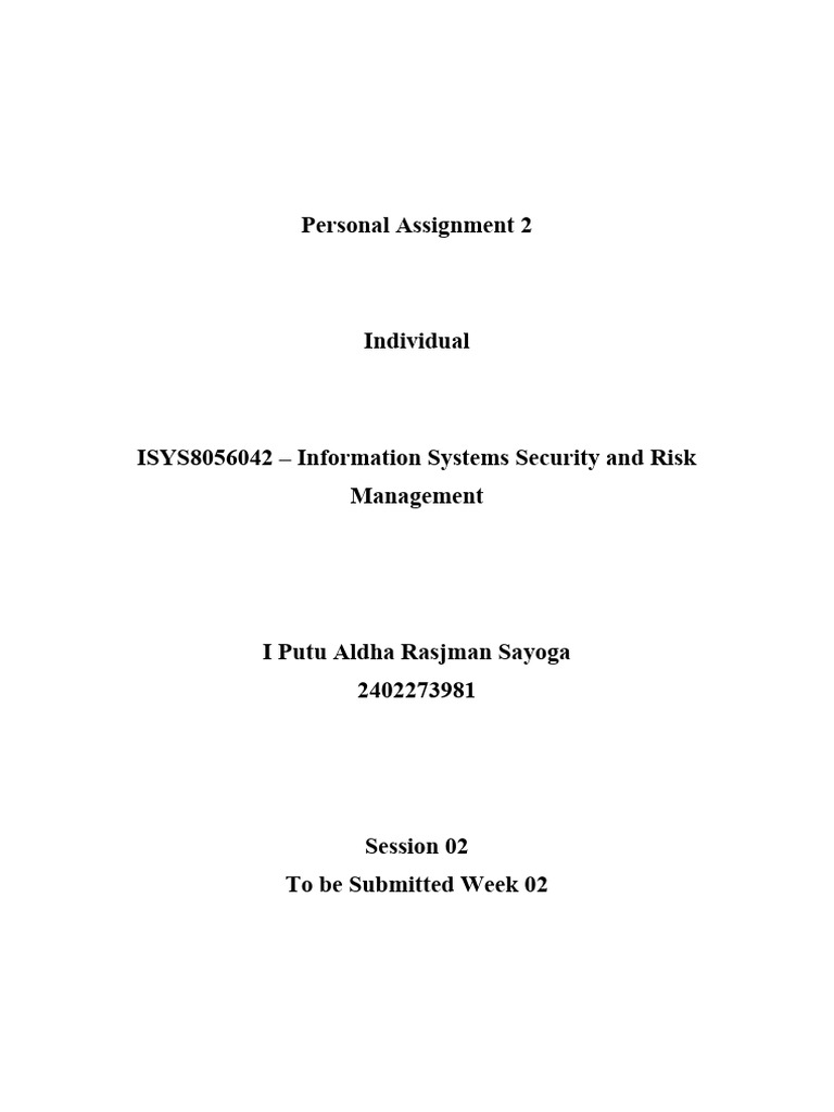 Personal Assignment 2-Risk and Security-I Putu Aldha Rasjman | PDF ...