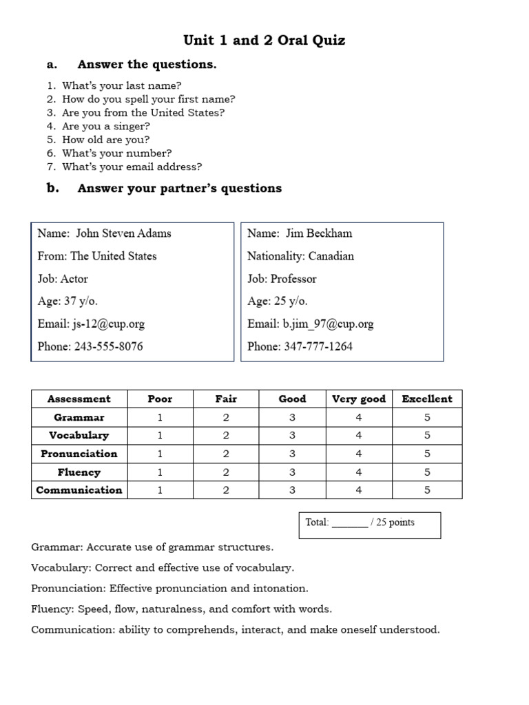 Oral Quiz Assessment Guide | PDF
