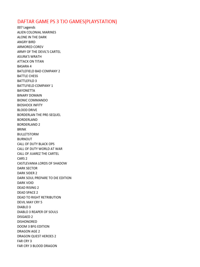 Daftar Games PS3 | PDF