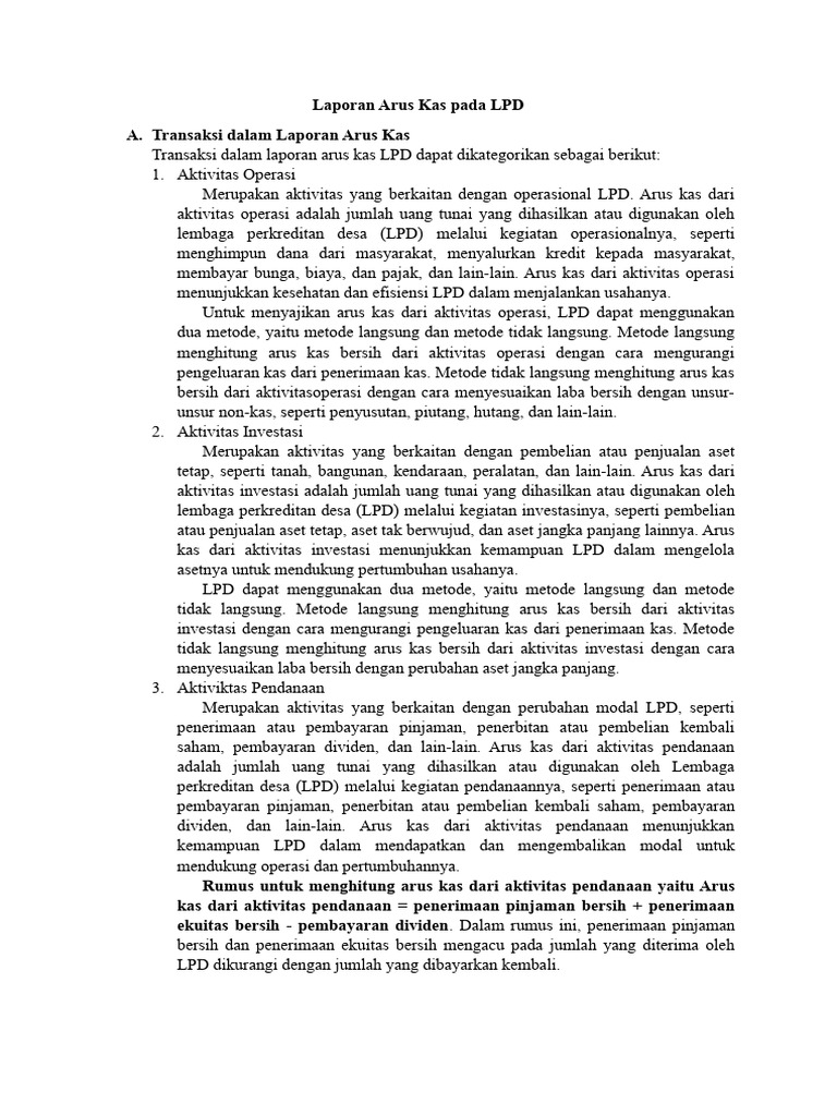 Laporan Arus Kas Pada LPD - BAB 11 LPD | PDF