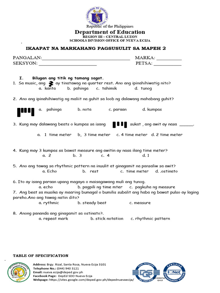 Grade-2-1st-QUARTER-MAPEH-2 | PDF | Entertainment | Poetics
