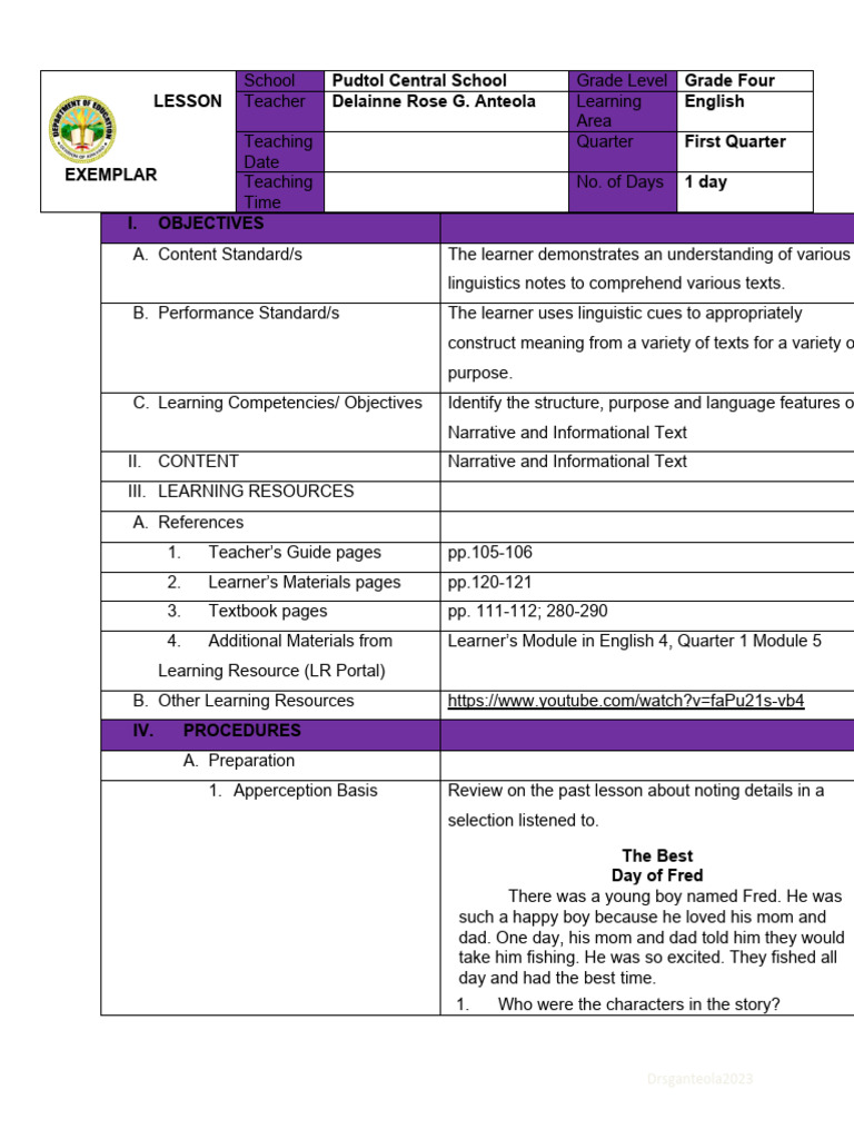 English 4 Quarter 1 Week 4 Lesson Exemplar. Delainne Rose Anteola ...