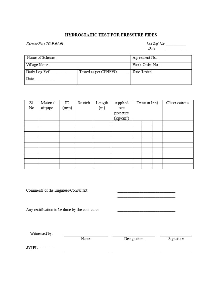 Hydrostatic Test For Pressure Pipes | PDF
