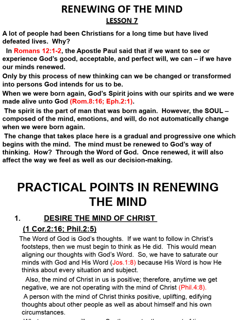 RENEWING OF THE MIND | PDF | Born Again | Thought