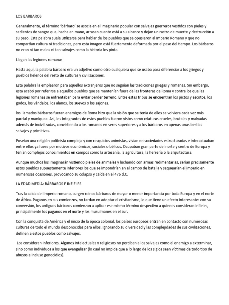 Los Barbaros | PDF | Bárbaro | imperio Romano