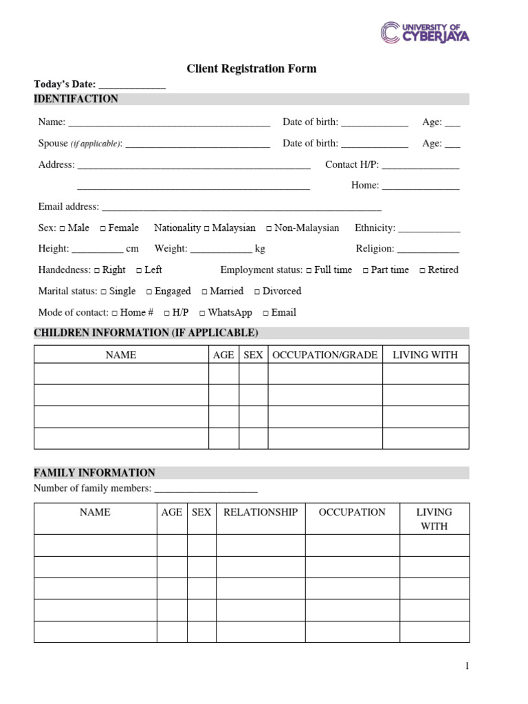 Client Registration Form | PDF | Health Care | Clinical Medicine