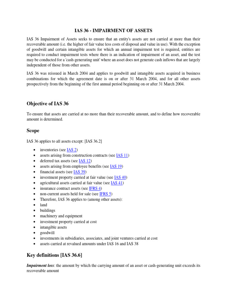 IAS 36 Asset Impairment Guide | PDF | Fair Value | International ...
