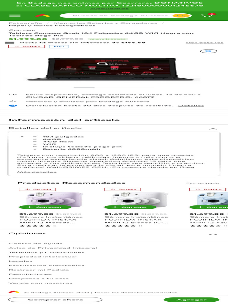 Tableta Compaq Qtab 10.1 Pulgadas 64GB Wifi Negra | PDF