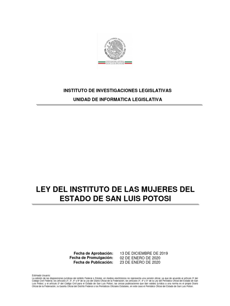 Instituto de Las Mujeres Del Estado de San Luis Potosi 23 Ene 2020 | PDF