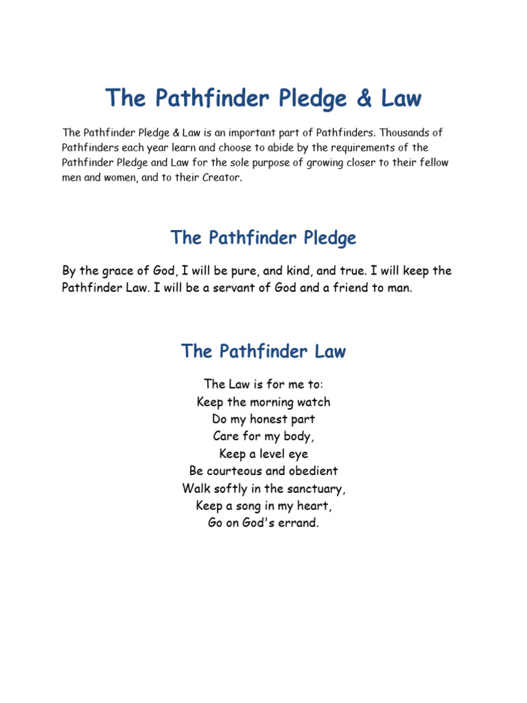 The Pathfinder Pledge and Law | PDF | Wellness