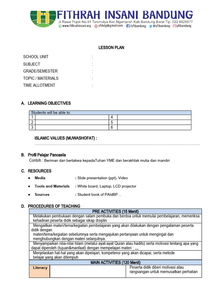 Format Lesson Plan (Modul Ajar) Kurmer-1 | PDF