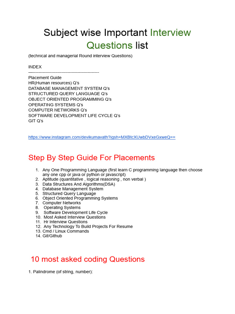 Interview Questions List | PDF