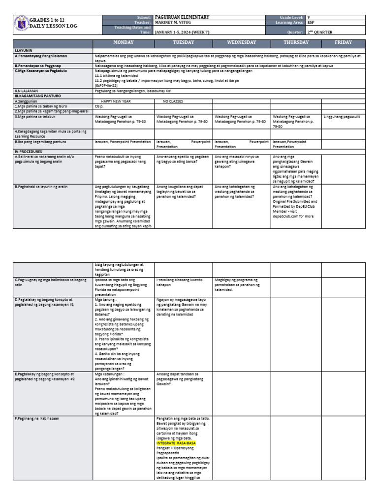 DLL - Esp 5 - Q2 - W7 | PDF