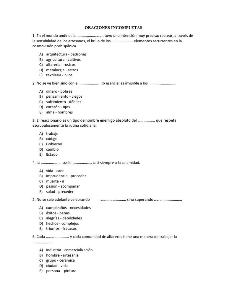 Oraciones Incompleta | PDF