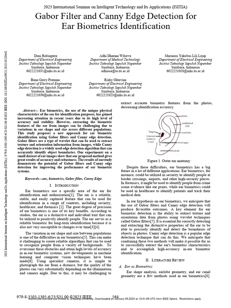 Gabor Filter and Canny Edge Detection For Ear Biometrics Identification | PDF