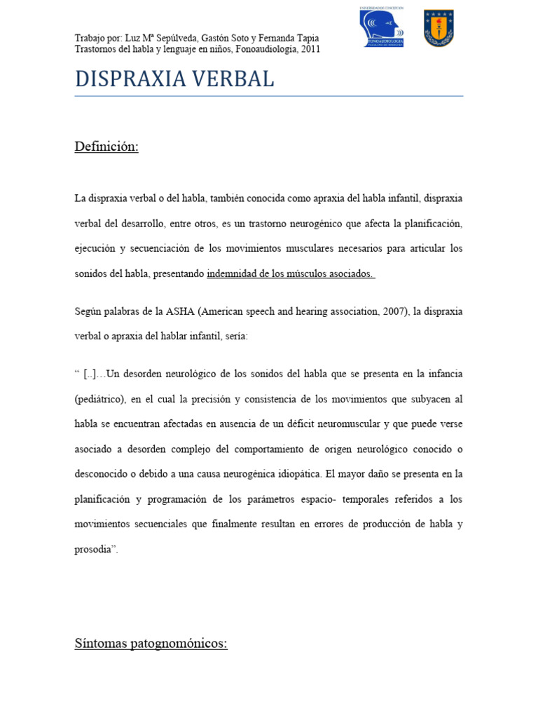 Definición y características de dispraxia verbal | PDF