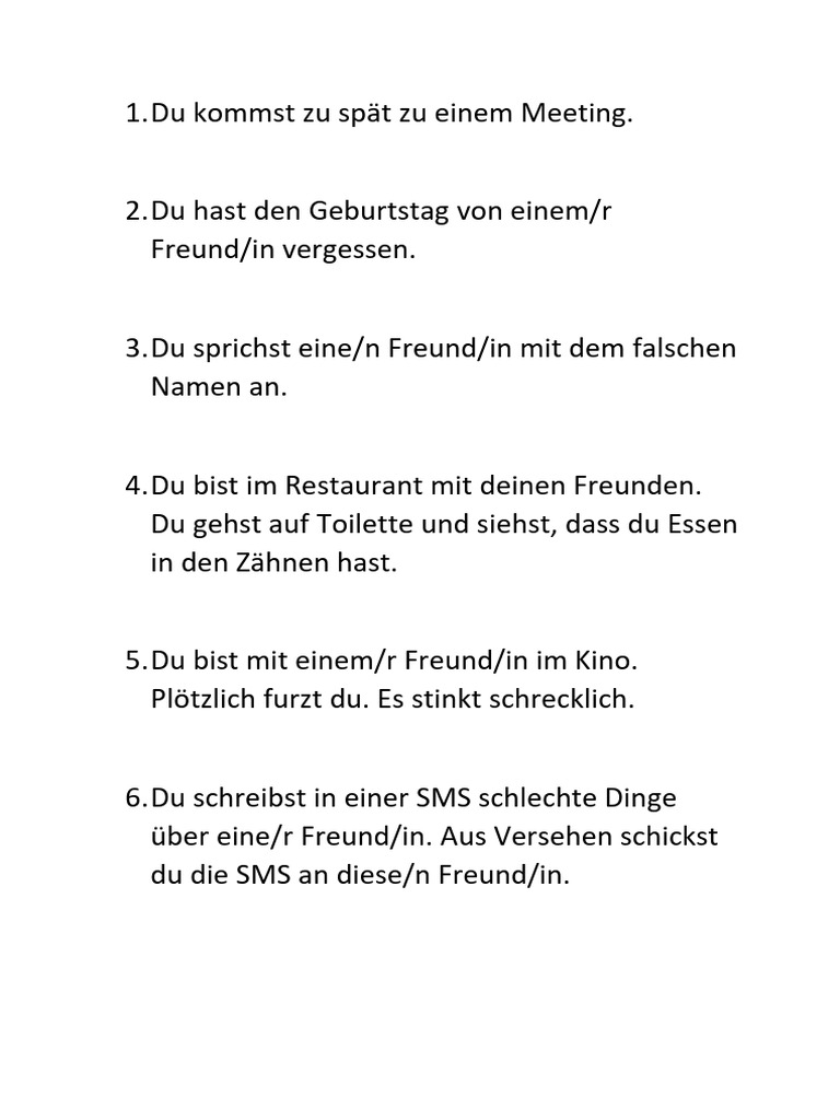 Peinliche Situationen - Dialoge | PDF Peinliche Situationen - Dialoge | PDF