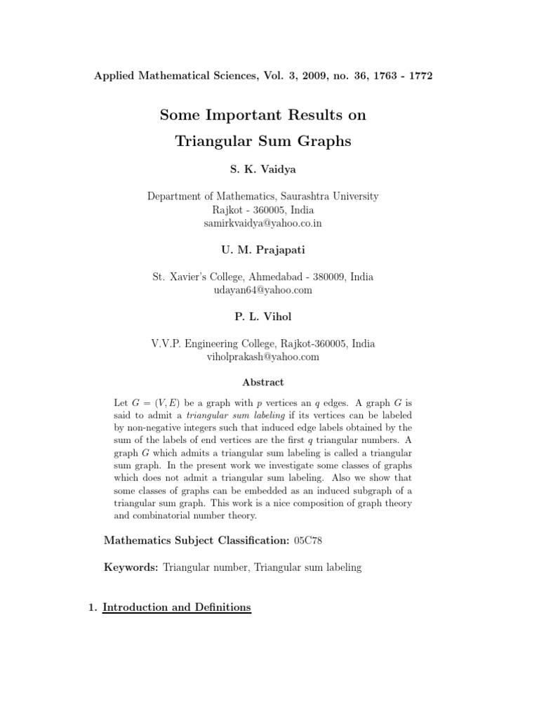 Some Important Results On Triangular Sum Graphs | Download Free PDF | Vertex (Graph Theory ...
