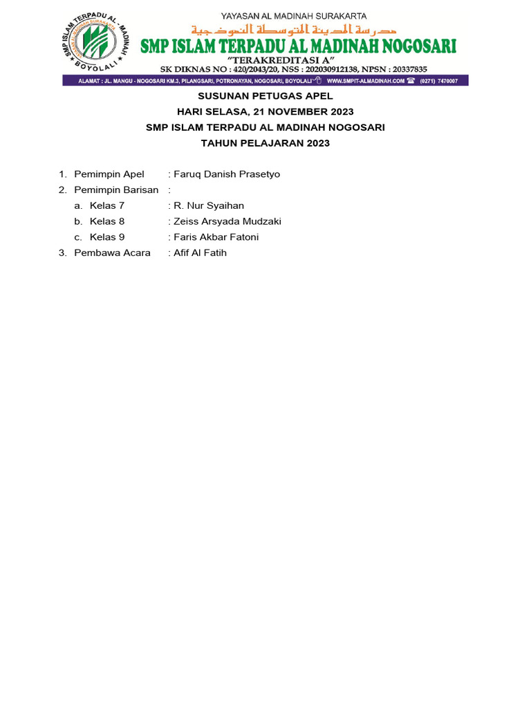 Susunan Acara Apel Pagi | PDF