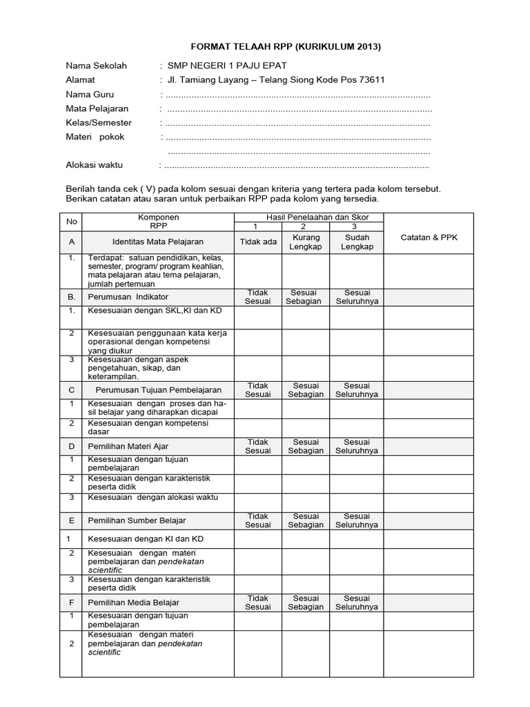 Format Telaah RPP | PDF