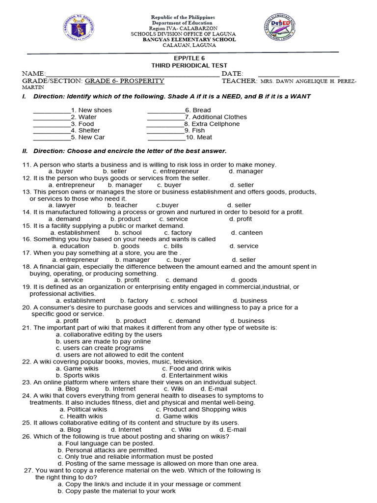 NAME: - DATE: - Grade/Section: Grade 6-Prosperity Teacher | Download Free PDF | Wiki | Internet