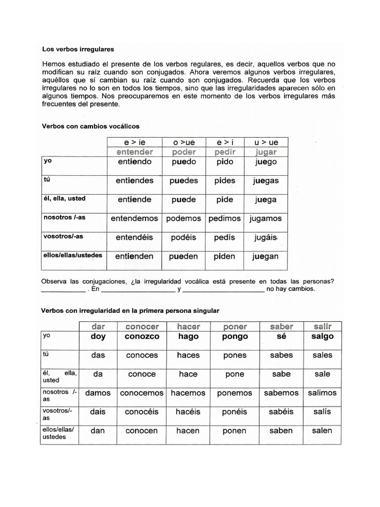 A2_Presente Verbos Irregulares 1 | PDF