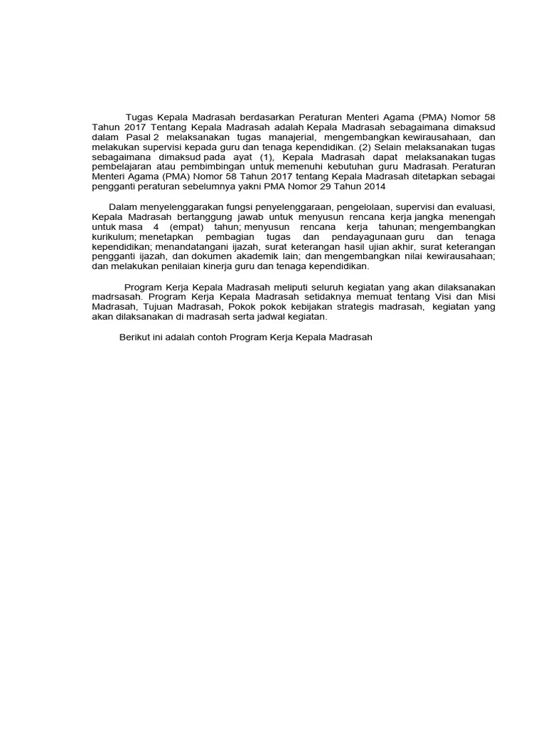 Contoh Program Kerja Kamad MA | PDF
