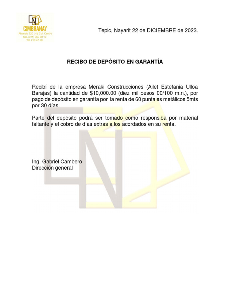 Carta Depósito en Garantía | PDF