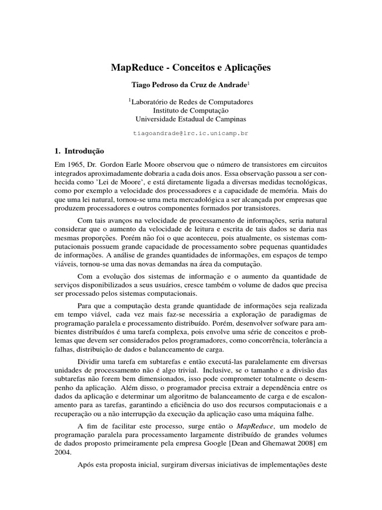 Map Reduce Conceitos E Aplicações Pdf Map Reduce Computação Paralela 