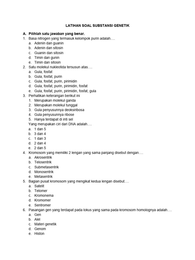 LATIHAN SOAL SUBSTANSI GENETIK | PDF