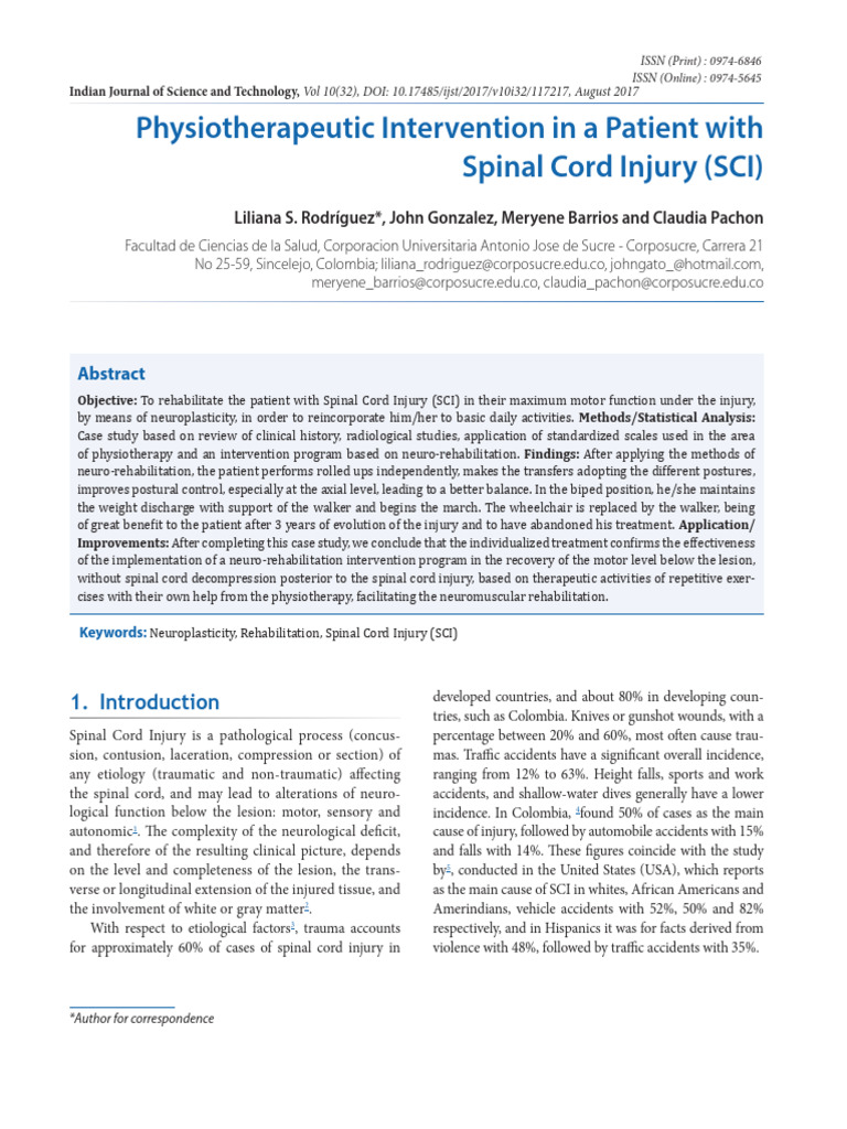 Physiotherapeutic Intervention in A Patient With Spinal Cord Injury ...